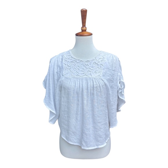 Tops | White Gauzy Flowy Semi Sheer Boho Beach Top With Lace Details ...
